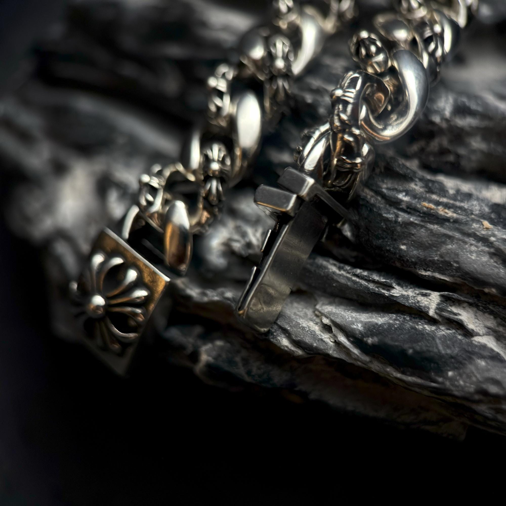 Gothic Y2K Punk Cross Cuban Chain Bracelet, Aged .925 Silver Carabiner ...
