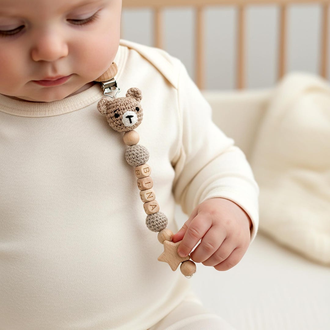 Crochet Pacifier Clip With Name – Personalized Baby Dummy Chain ...