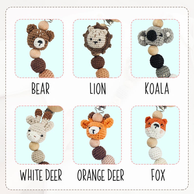 Custom Crochet Animals Wooden Pacifier Clip – Personalized Baby Shower ...