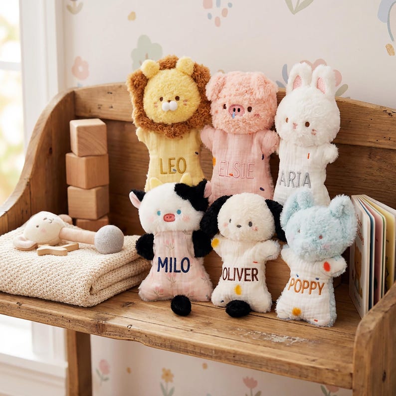 Personalized Embroidery Baby Animal Plush Toy – Custom Name Plush ...