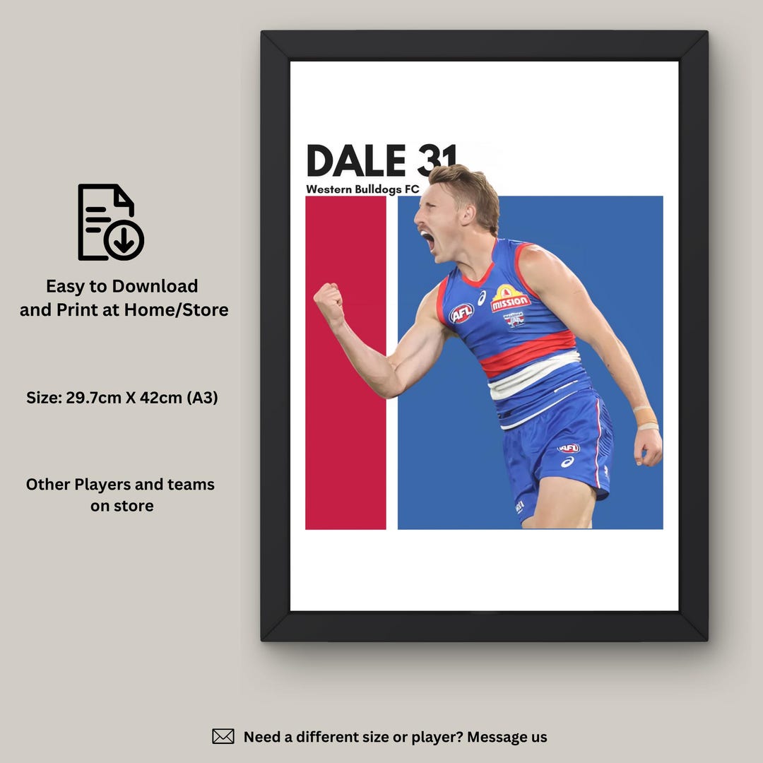Bailey Dale Instant Download Wall Art, Western Bulldogs FC Fan Art, AFL ...