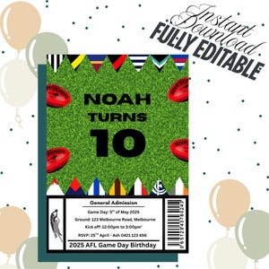 AFL Birthday Invitation, Australian Rules Football Invitation, Football ...
