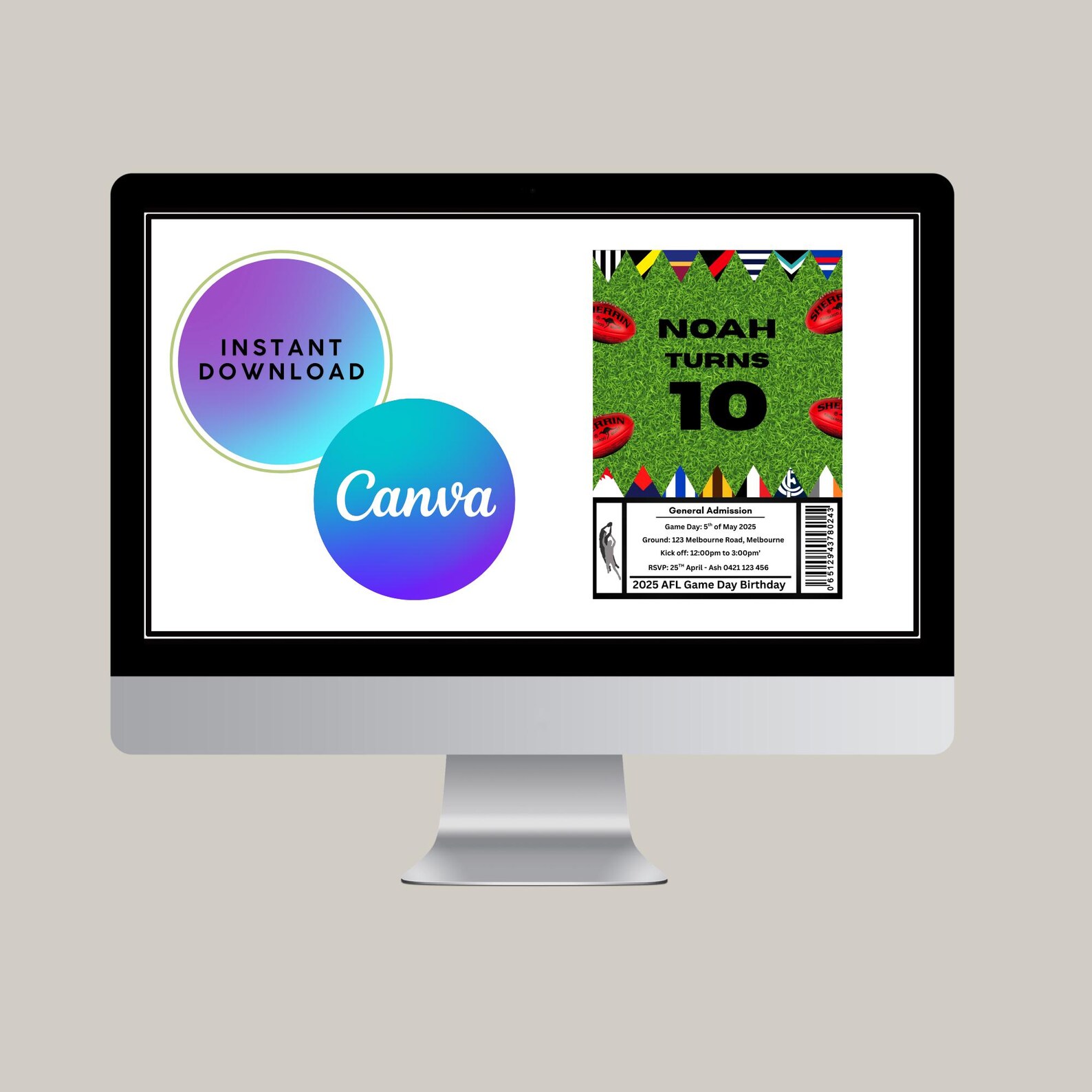 AFL Birthday Invitation, Australian Rules Football Invitation, Football ...