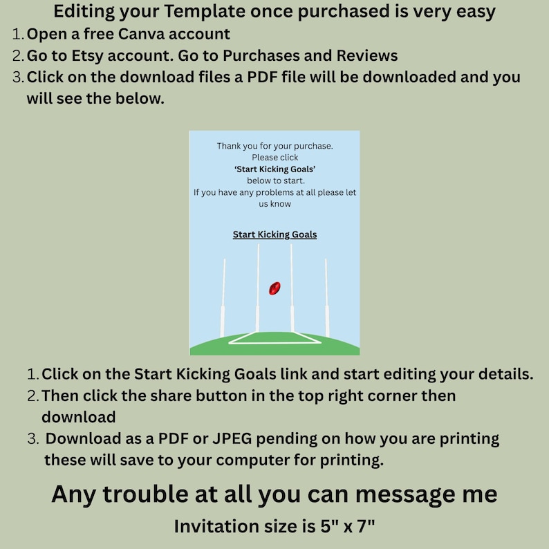 AFL Birthday Invitation Goals, Australian Rules Football Invitation ...