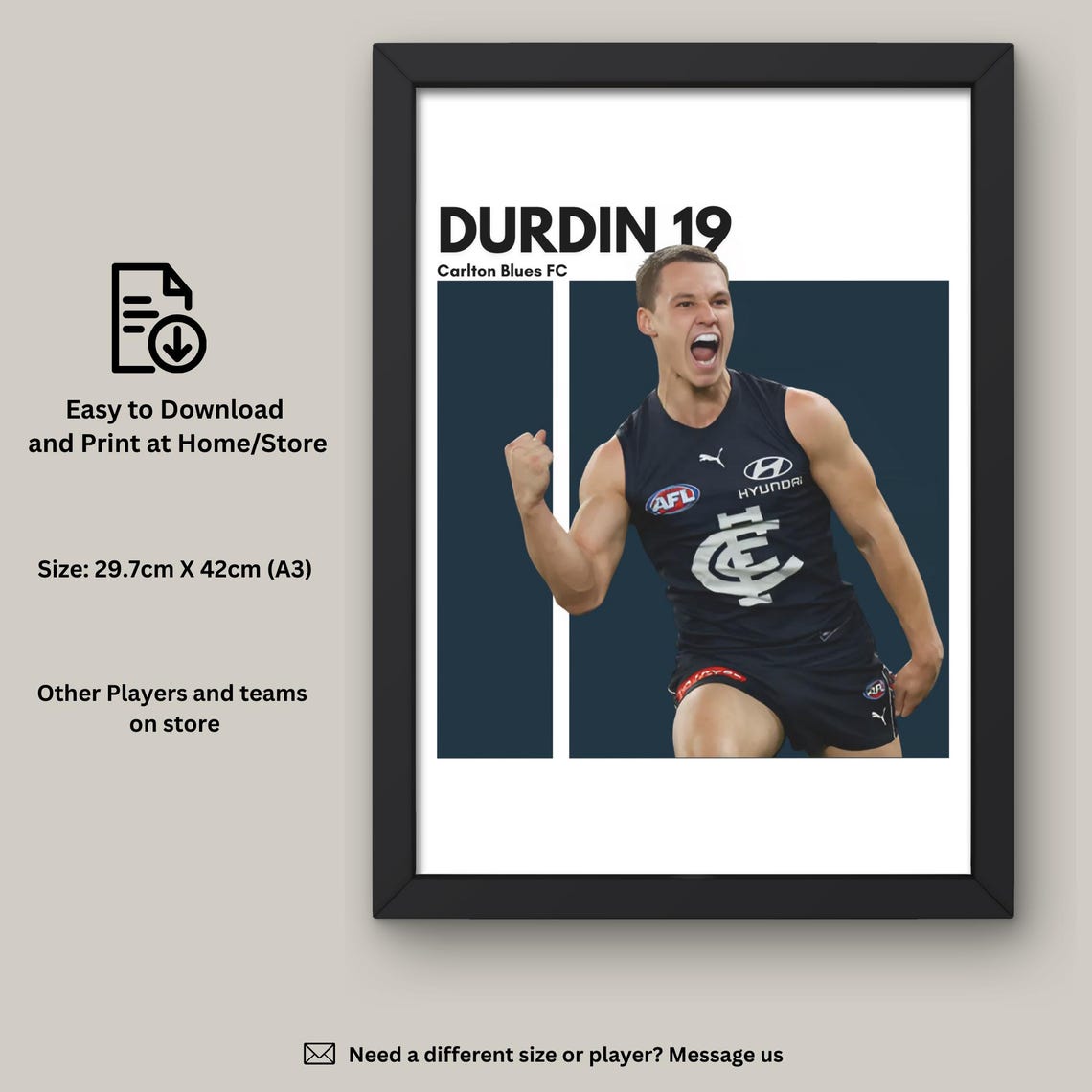 Corey Durdin Instant Download Wall Art, Carlton FC Fan Art, AFL Wall ...