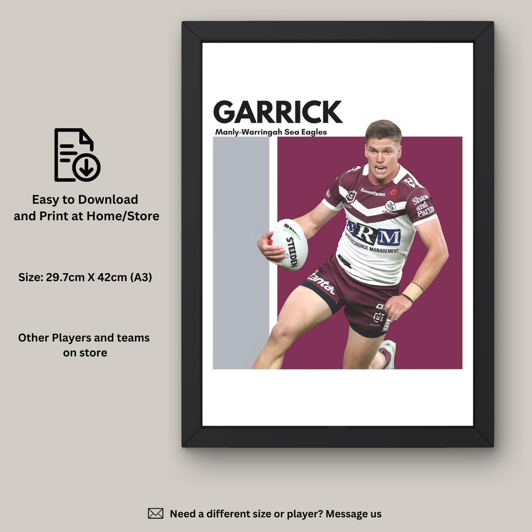 Reuben Garrick Instant Download Wall Art, Manly Sea Eagles NRL Fan Art ...