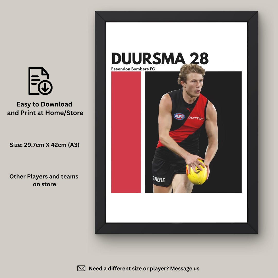 Xavier Duursma Essendon FC Art Print: AFL Fan Gift (digital Download ...