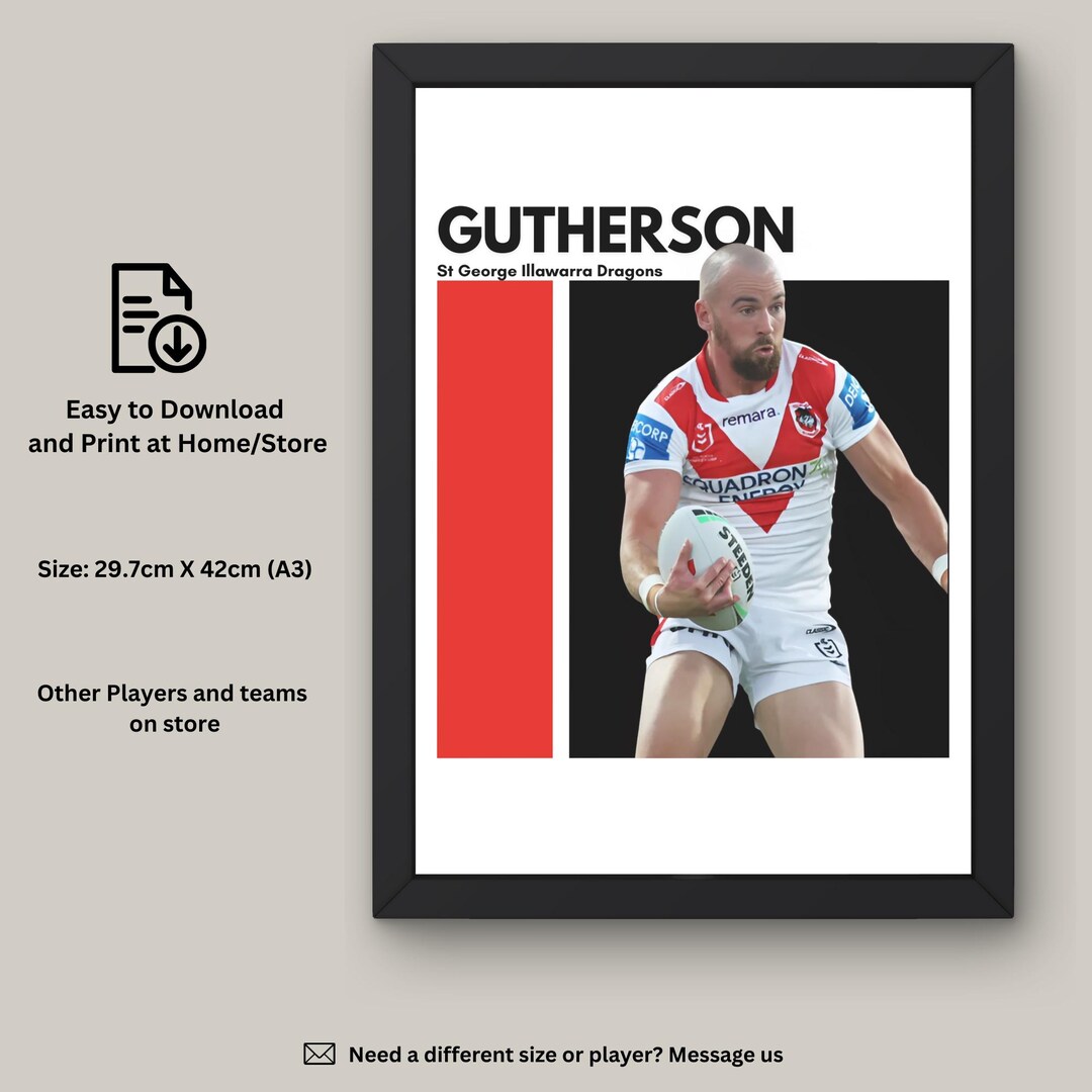 Clint Gutherson Instant Download Wall Art, St George Illawarra Dragons ...
