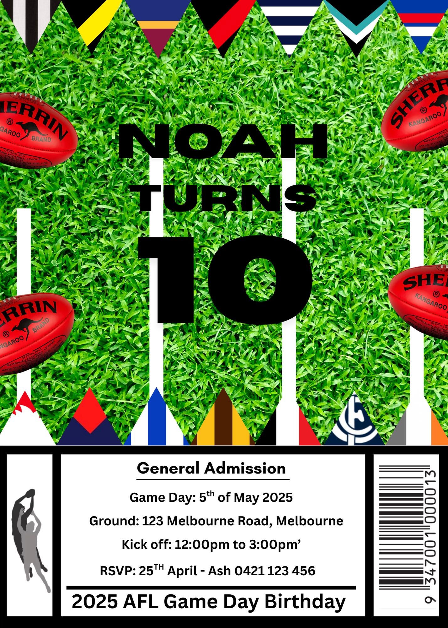 AFL Birthday Invitation: Aussie Rules Football, Editable Template - Etsy