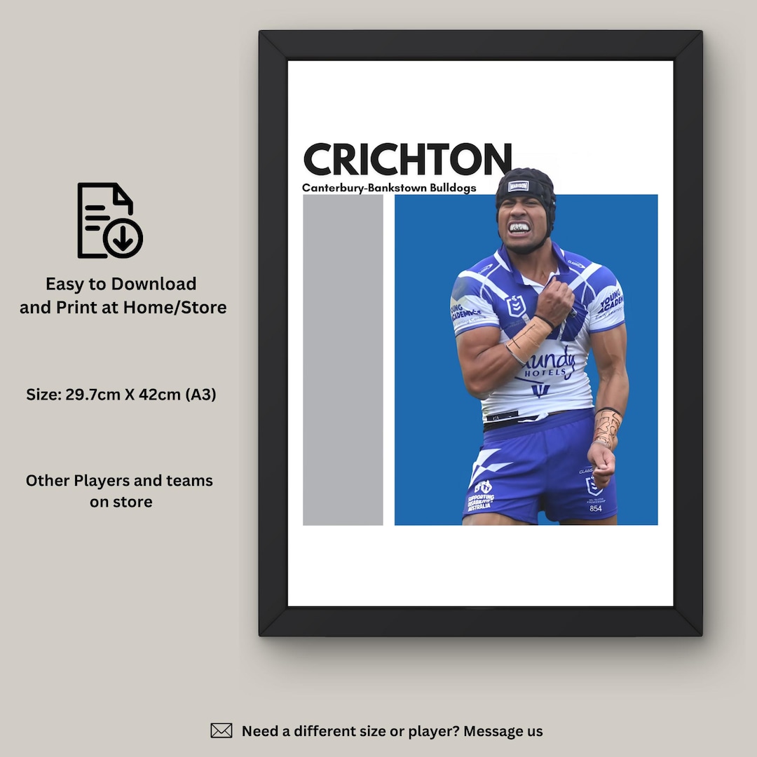 Stephen Crichton Instant Download Wall Art, Bankstown Bulldogs Fan Art ...