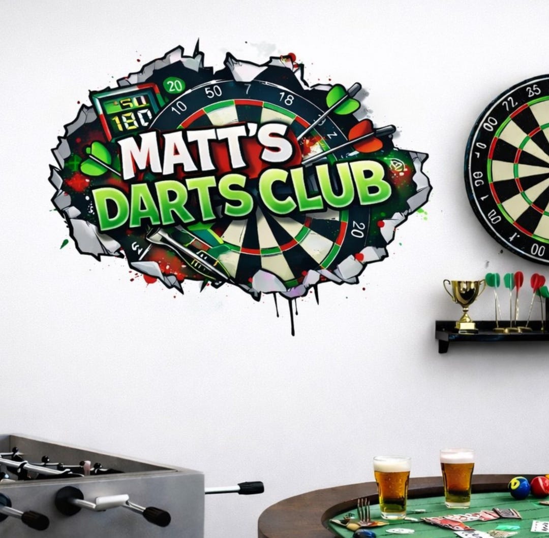 Personalised Darts Club Games Room Man Cave Wall Art Sticker,decal ...