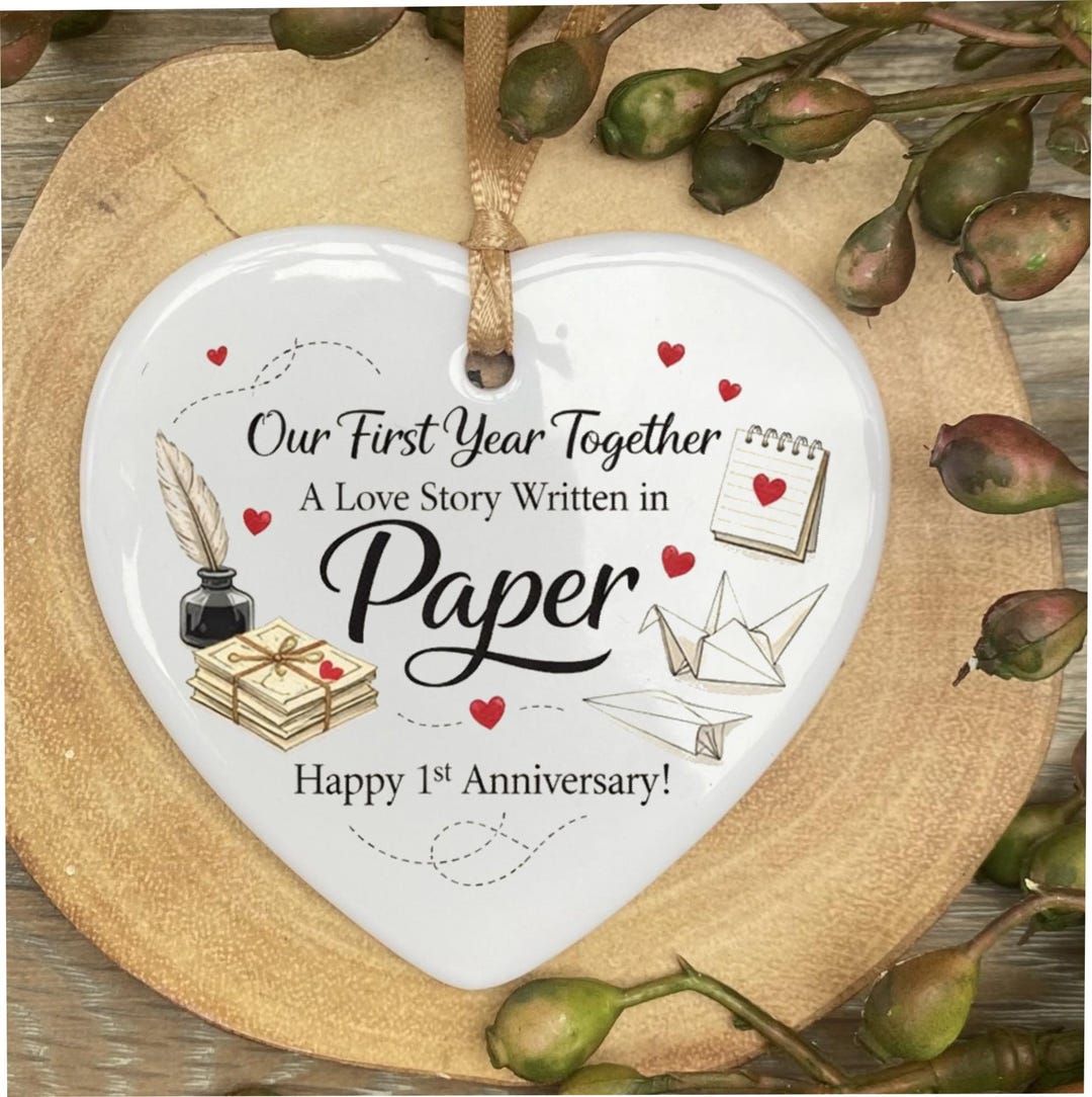 1st Year Together Paper Anniversary Romantic Gift Quote Ceramic Heart ...