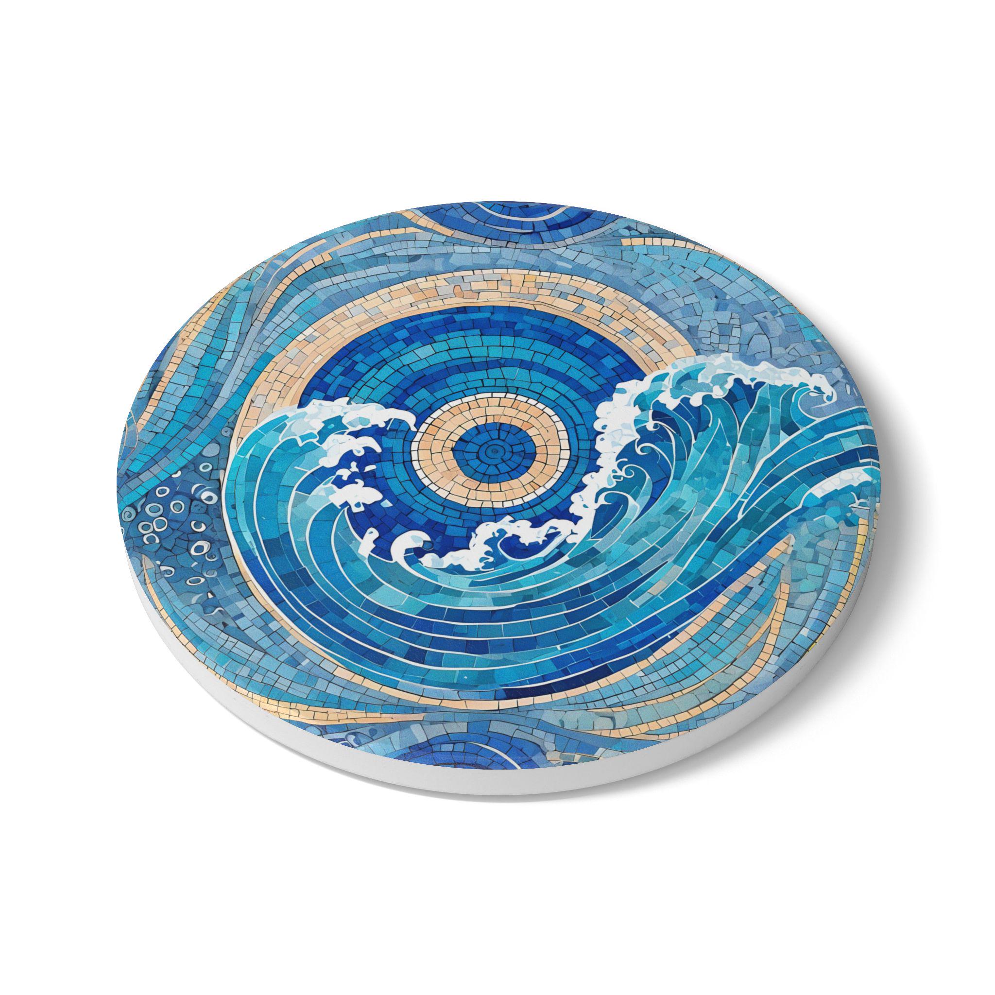 Royal Blue Ocean Wave Coaster, Coastal Mosaic Tile Coaster, Blue ...