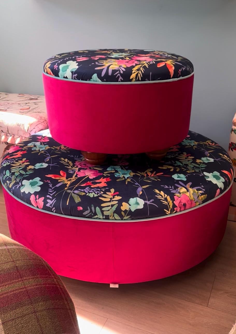 Custom Large Round Footstool; a Vibrant and Unique Statement Footstool ...