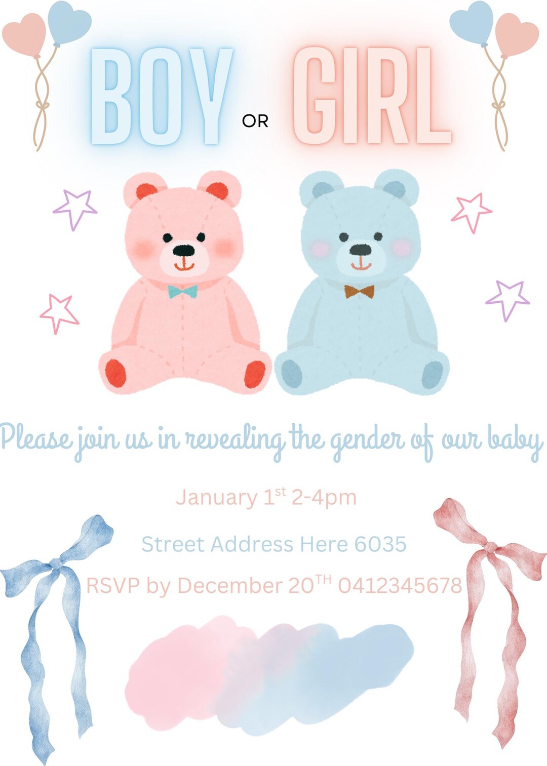 Gender Reveal Invitation Digital Editable Download Personal Use - Etsy