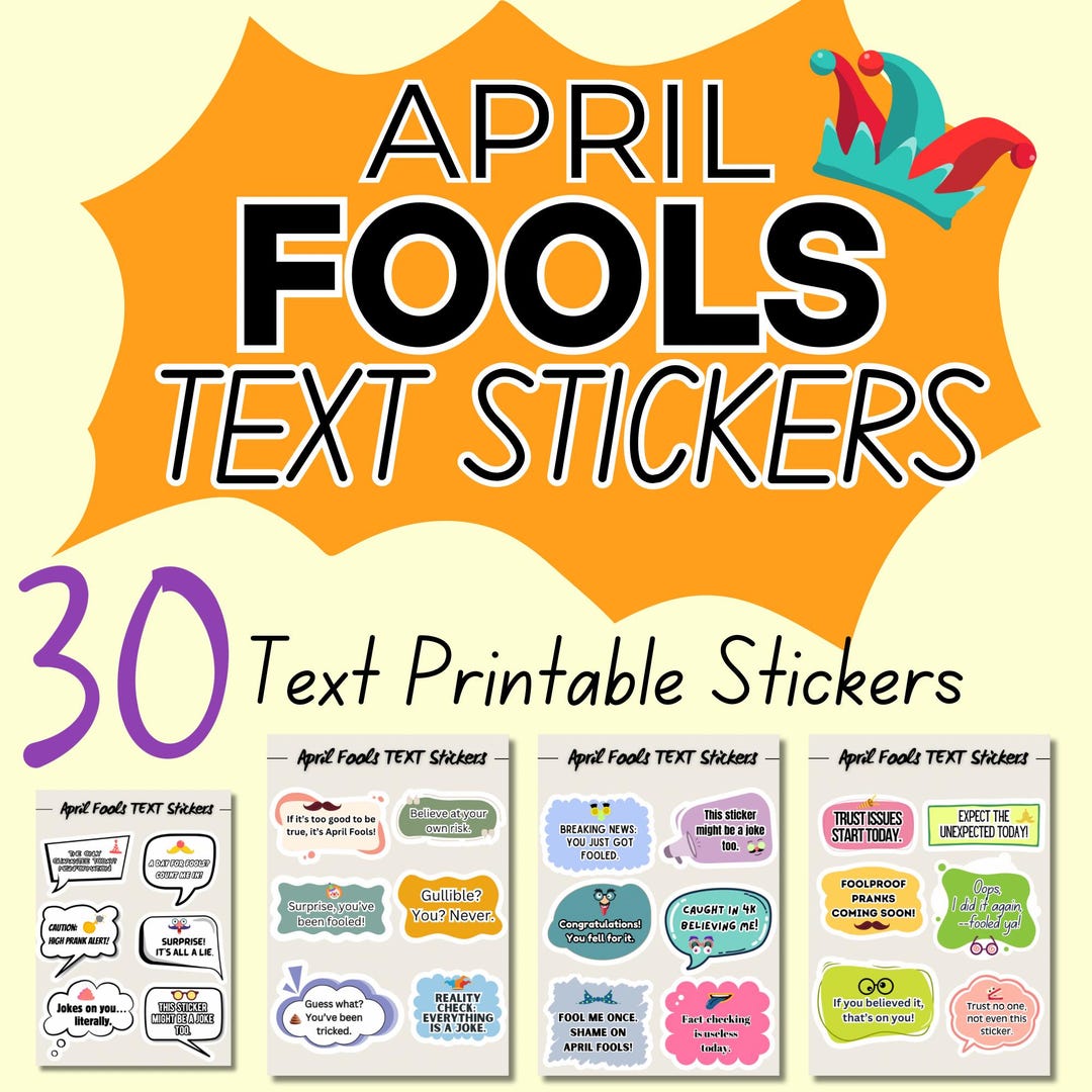 April Fools Text Stickers - 30 Stickers - Etsy