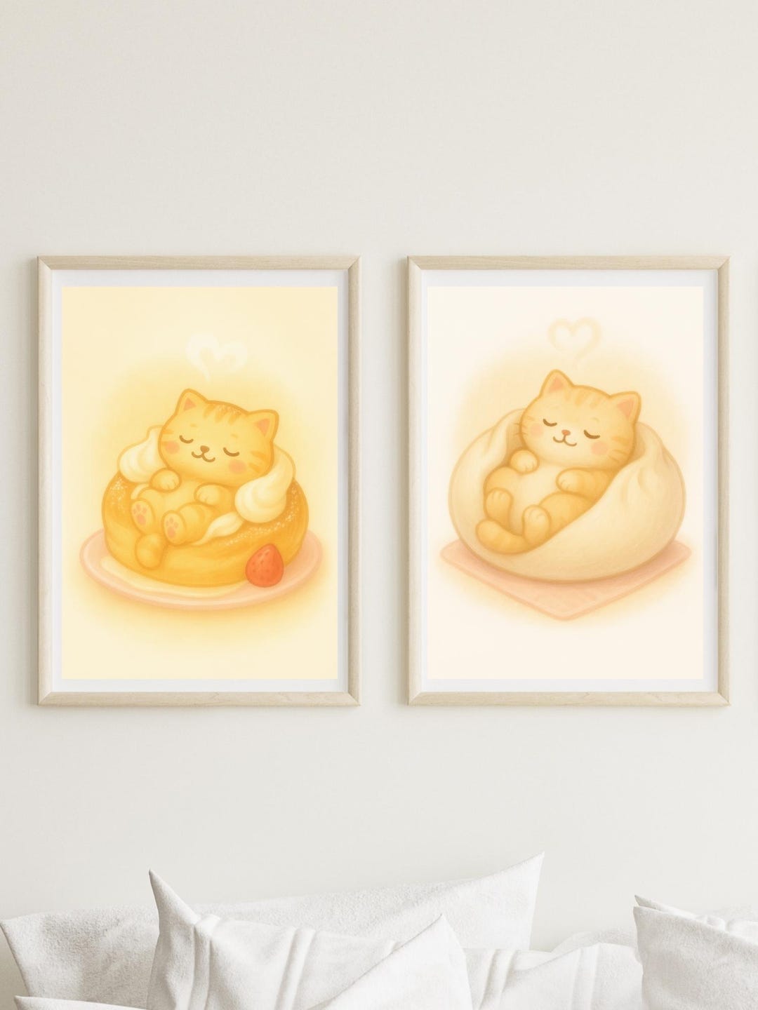 Kawaii Cat Nap Art Bundle | Steamed Bun & Cream Puff Cat Printable Wall ...