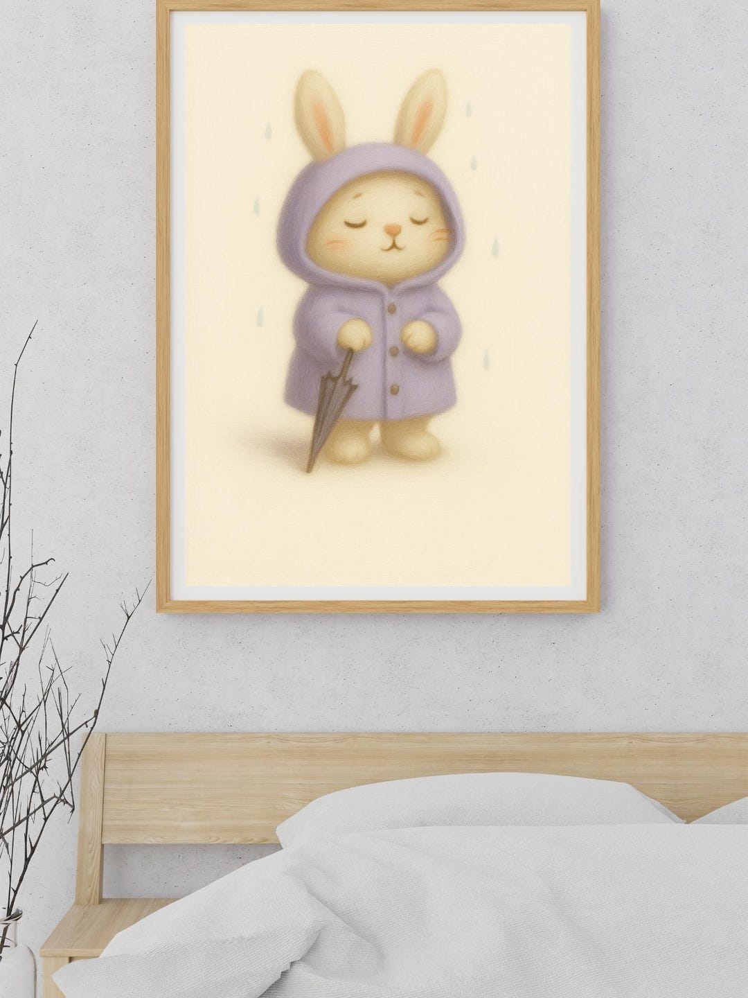 Rainy Day Bunny Nursery Wall Art, Kawaii Printable Baby Room Decor ...