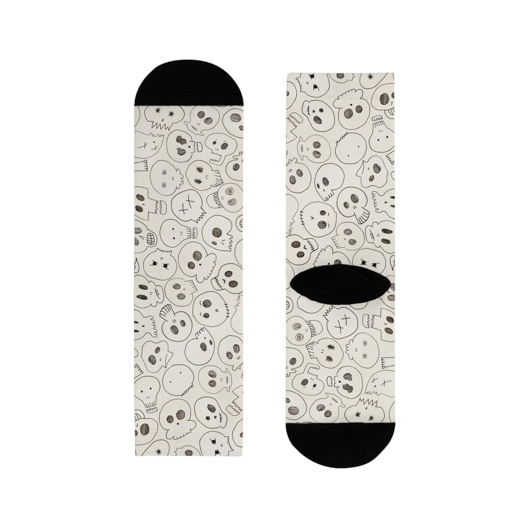 Sublimation Crew Socks Doodle Skull Design Funny Edgy Skull Socks ...