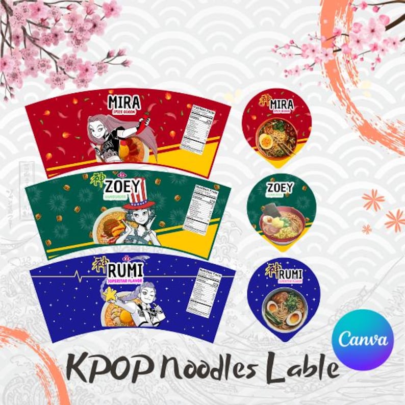 Kpop Demon Hunters Ramen Cup Label, Party Favor Wraps (canva Template ...