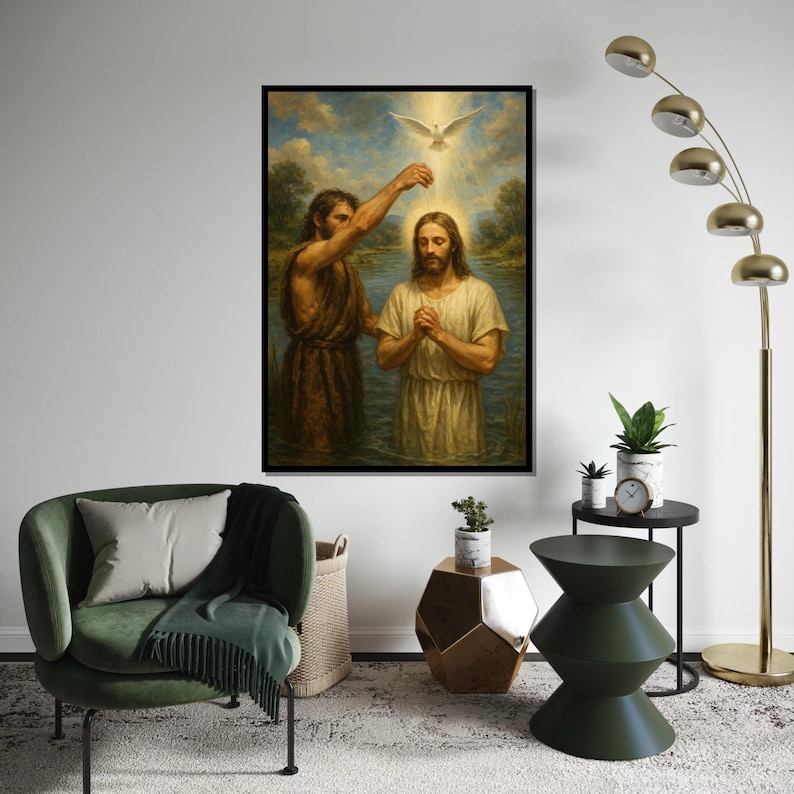 Baptism of Jesus Canvas, Sacred Art Print, Religious Wall Art ...