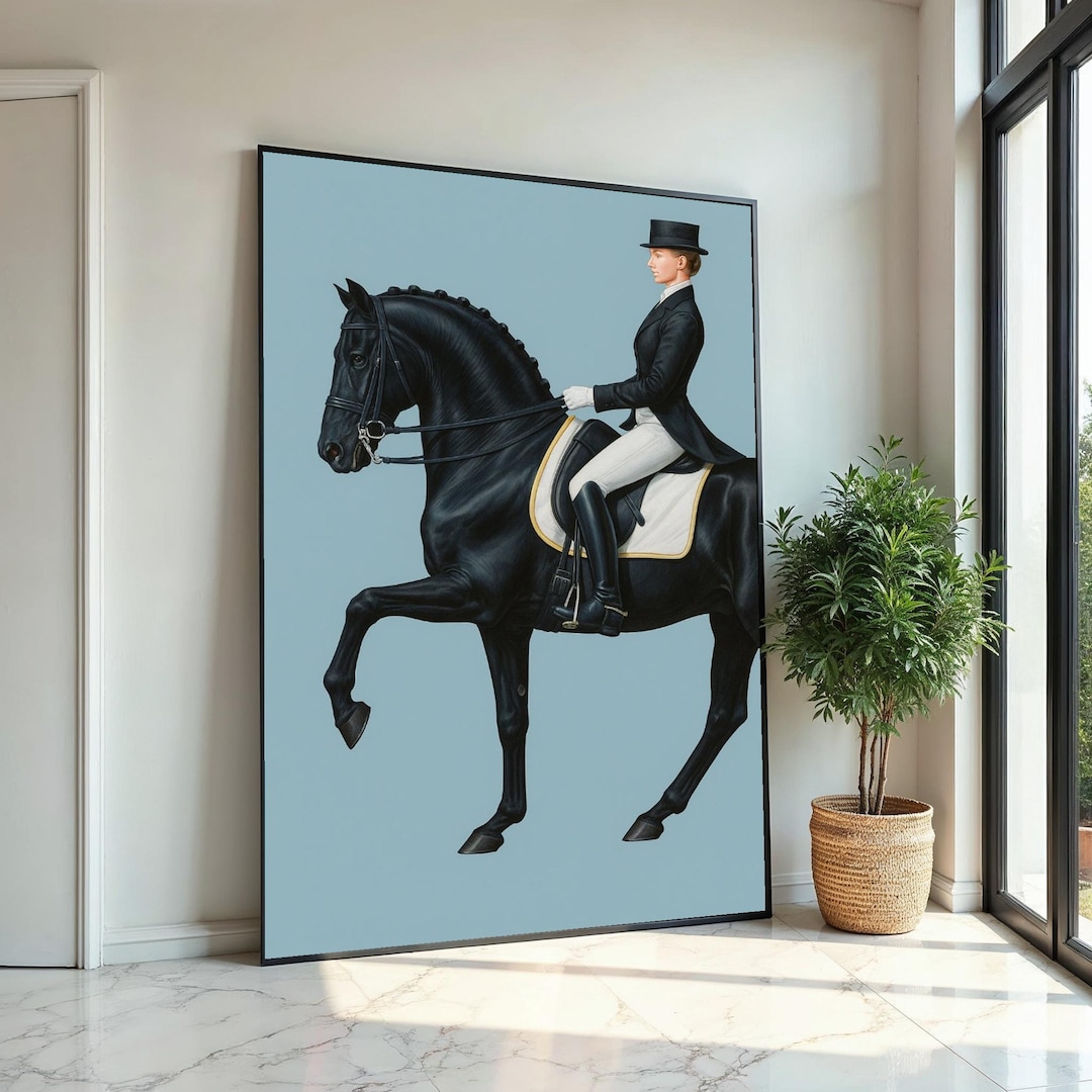 Equestrian Elegance, Horse Rider Canvas, Black Horse Art, Wall Art ...