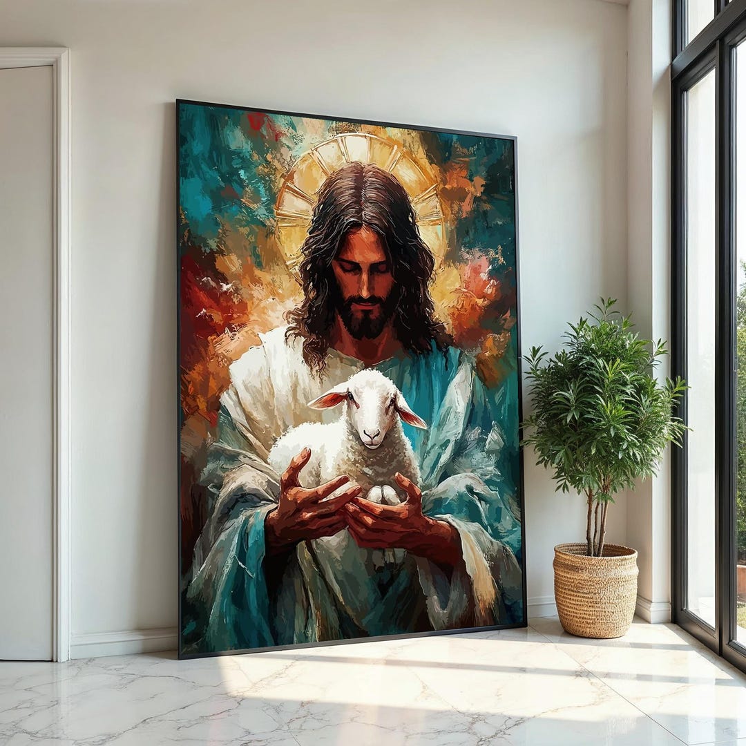 Jesus and the Goat Canvas Art, Good Shepherd Print, Biblical Religious ...