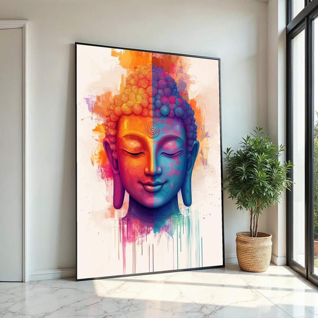 Colorful Buddha Canvas, Multicolor Buddha Art, Spiritual Wall Art, Zen ...