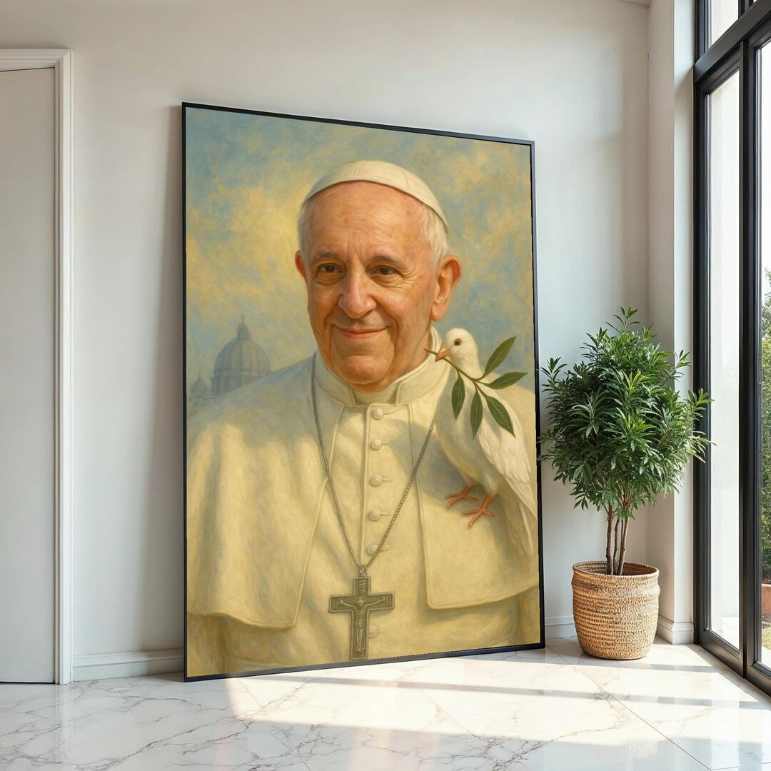 Catholic Pope Portrait With Dove Canvas Print – Peaceful Religious Wall ...