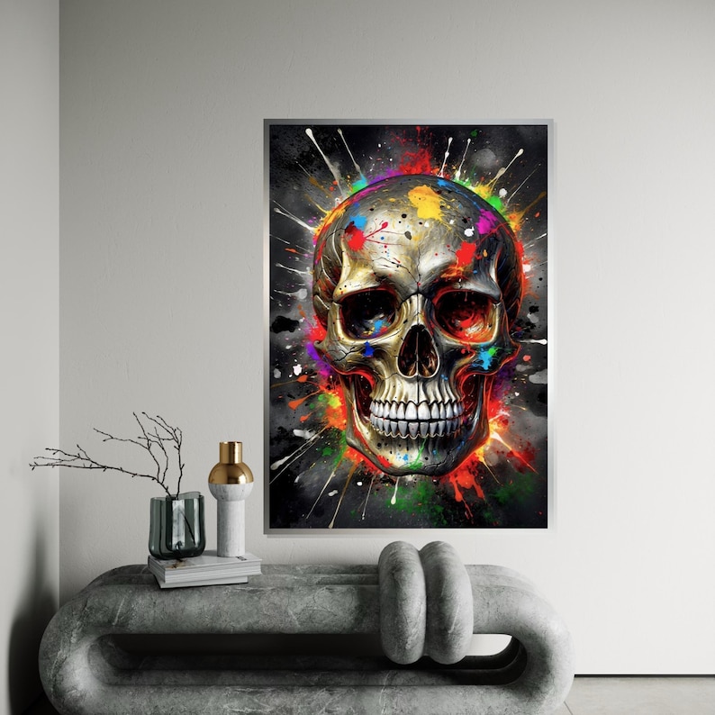 Vibrant Skull Canvas Art, Colorful Skull Wall Decoration, Multicolor ...