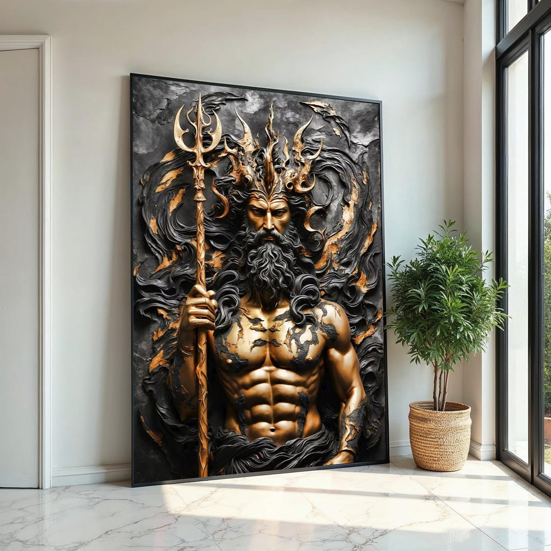 Majestic Poseidon Canvas, Ocean God Wall Art, Mythology Art Print ...