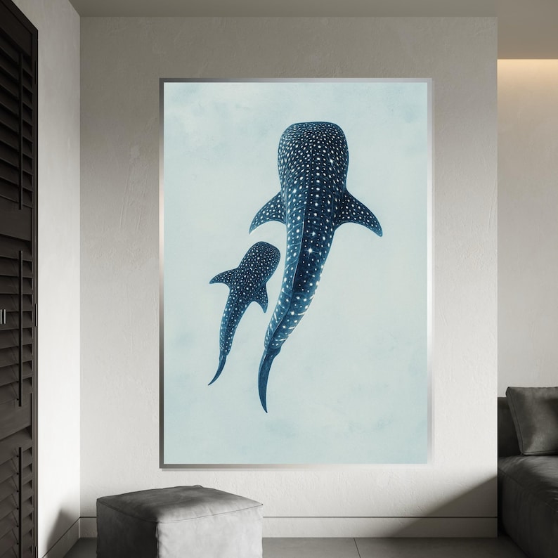 Whale Shark Canvas, Ocean Animal Art, Spotted Shark Wall Print, Marine ...