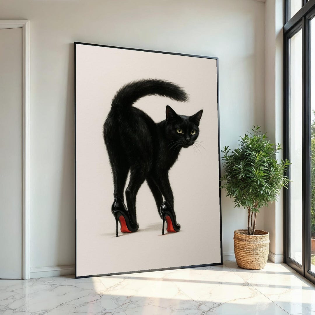 Black Cat Heels Canvas Art, Cat in High Heels, Quirky Cat Wall Print ...
