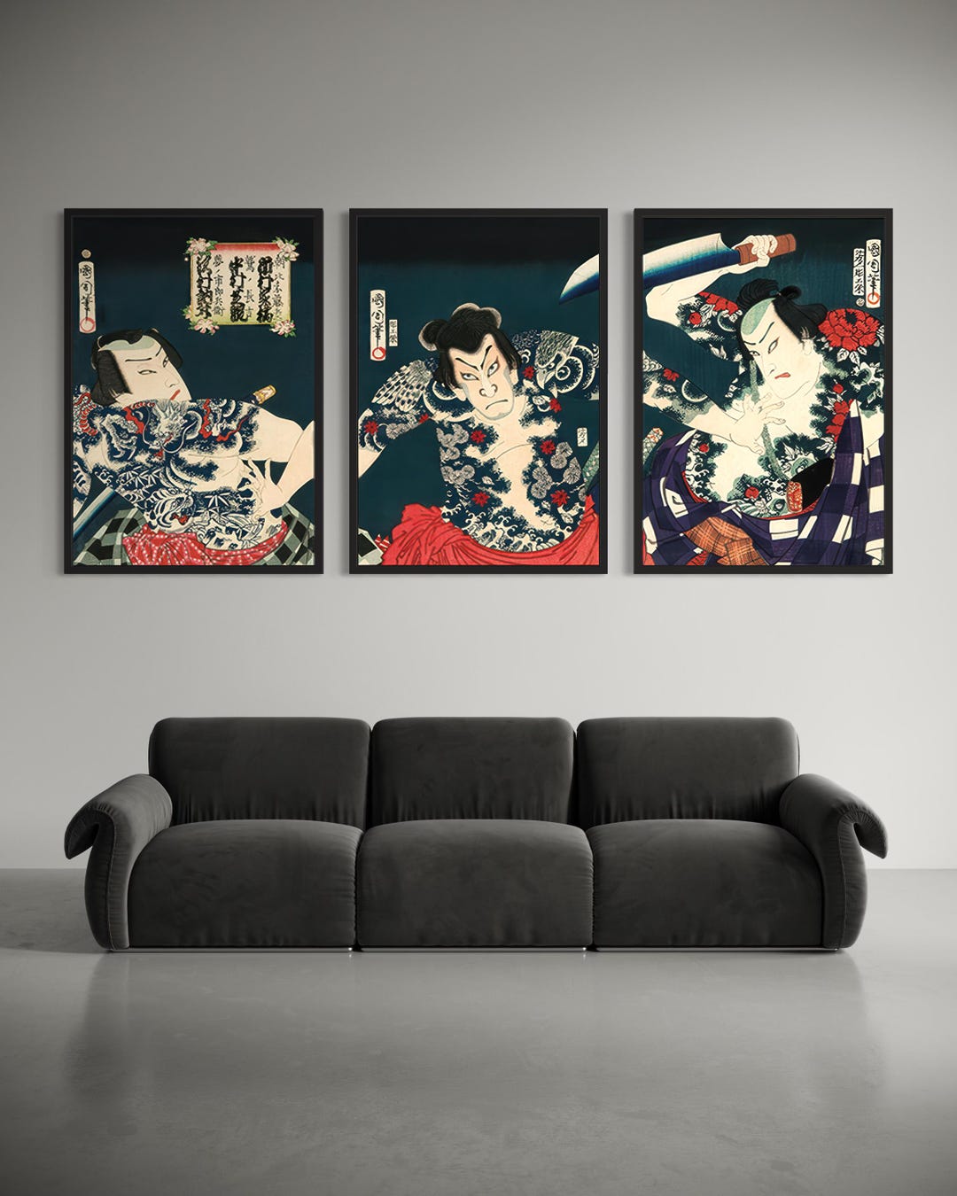 Vintage Japanese Kabuki Triptych Canvas Art Prints,3-piece Ukiyo-e ...