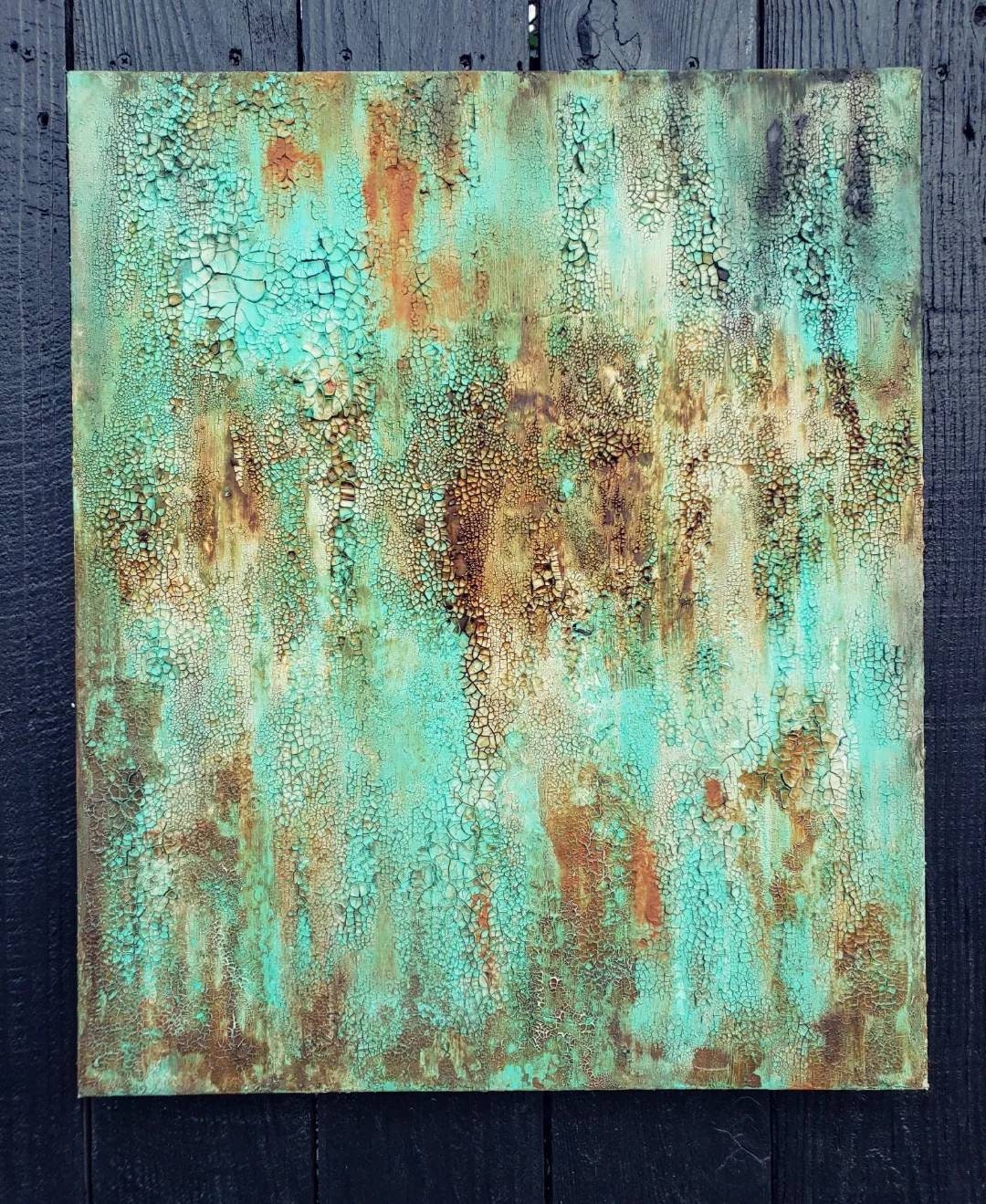 Rust Turquoise Abstract Texture Painting by Amy Neal, 20 X 24 Inch ...