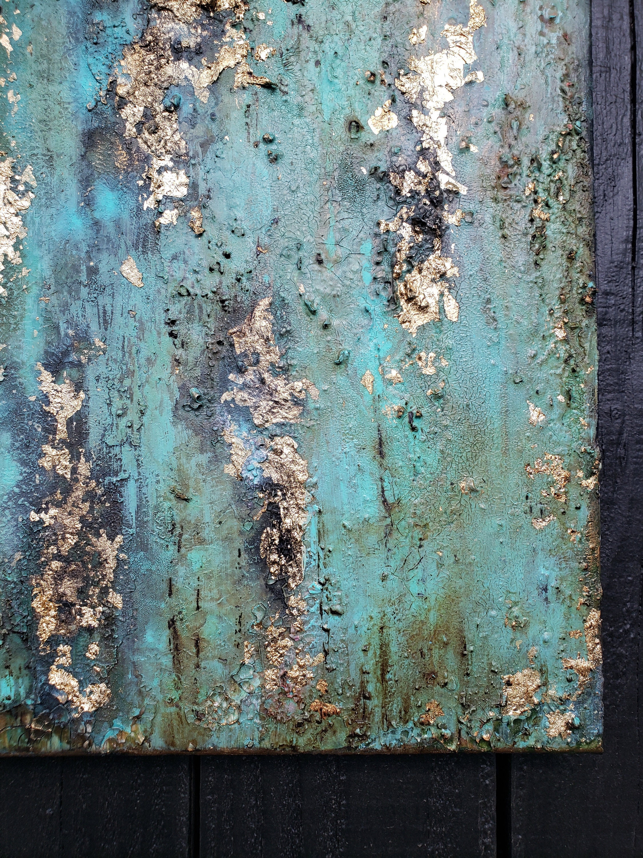 Textured Gold Leaf Turquoise Painting Original Rustic - Etsy