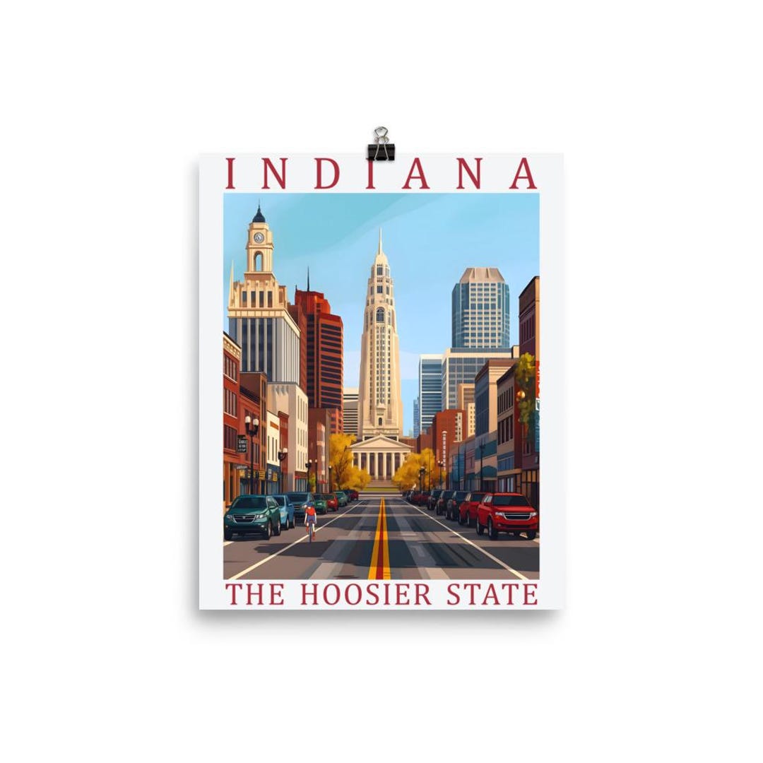 Indiana State Poster | the Hoosier State Wall Art | 8x10 Cycling Print ...