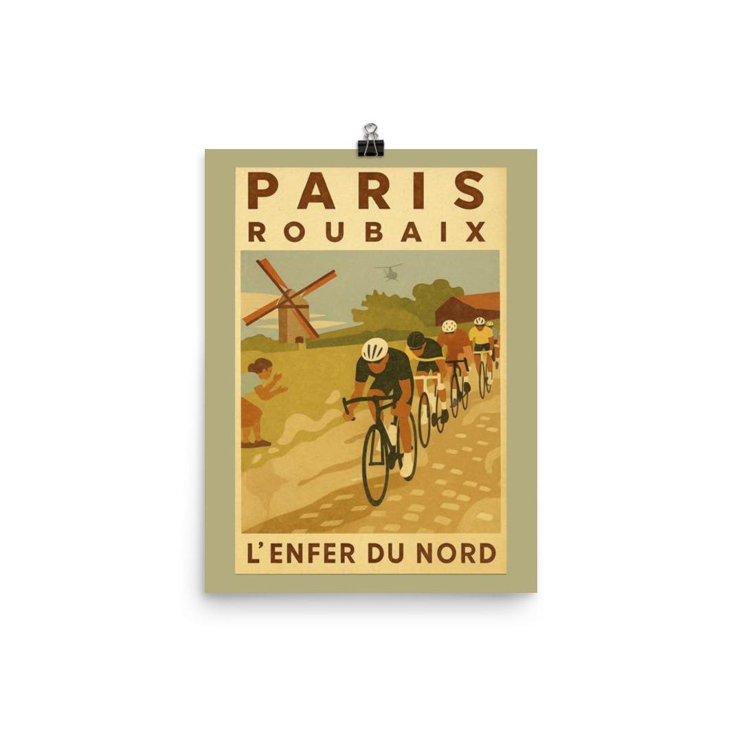 Paris Roubaix Cycling Poster – 12x16 Vintage Style Bicycle Wall Art, L ...