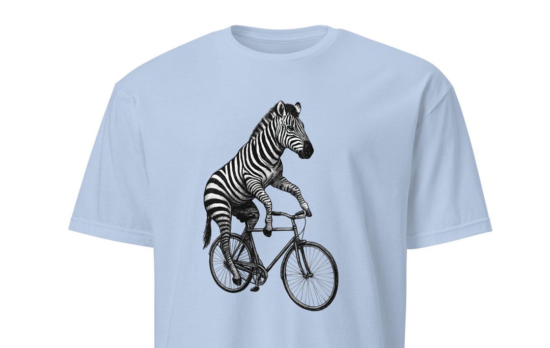 Zebra on Bicycle T-shirt | Whimsical Animal Cycling Tee | Surreal Art ...
