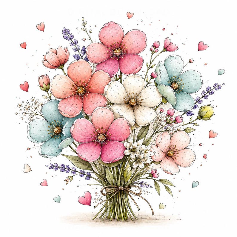 34 JPG Watercolor Wildflower Clipart, Whimsical Floral Clipart Bundle ...