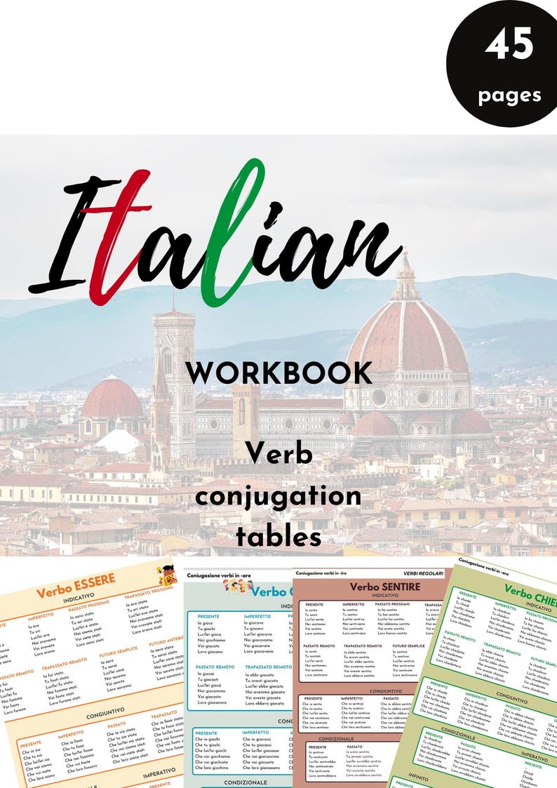 Italian Verbs Workbook - Etsy