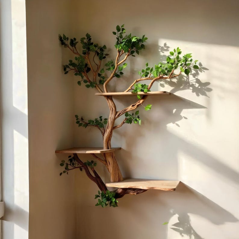 Corner Tree Bookshelf Driftwood Tree Branch Floating Shelf Wall Mount ...