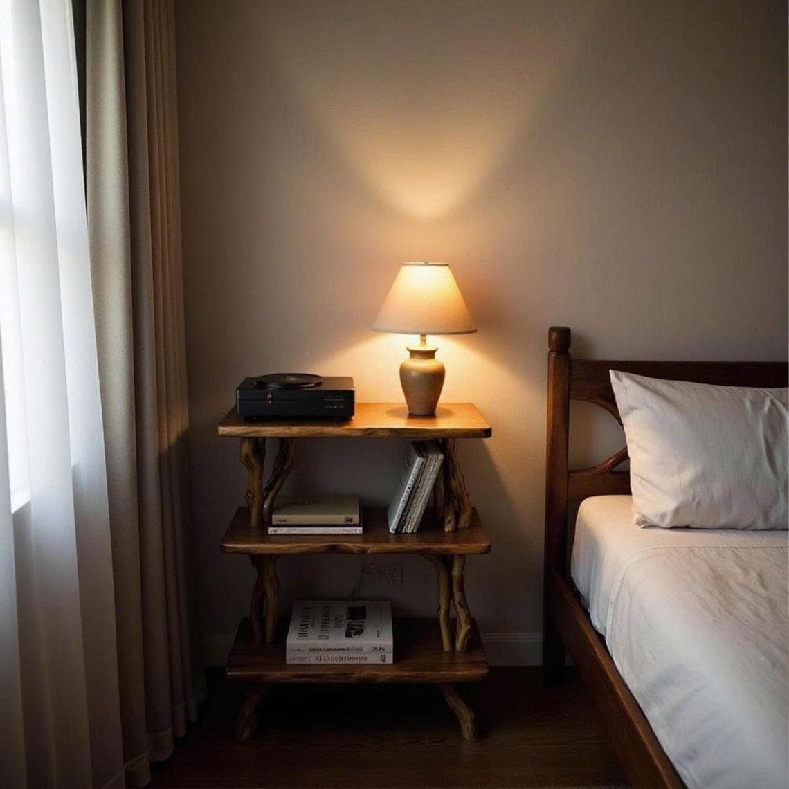 Natural Wall Mount Driftwood Bookcase Solid Wood Bookshelf Rustic Night ...