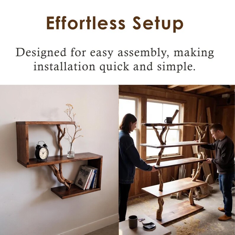 Solid Wood Bookcase Tree Bookshelf Wall Mount Driftwood Branch Shelf ...