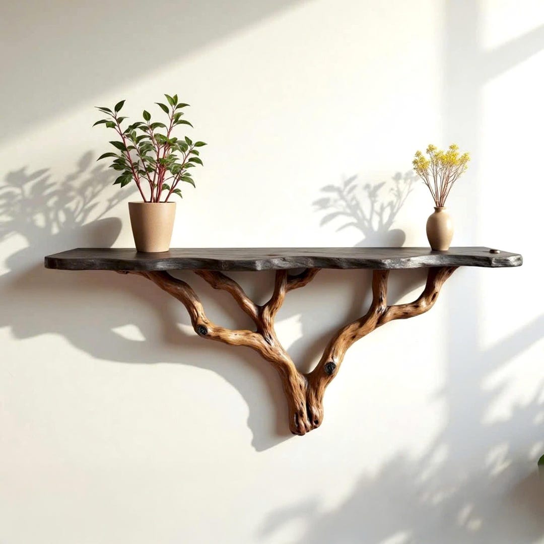 Floating Wood Tree Shelf Natural Bookshelf Solid Wood Rustic Furniture ...
