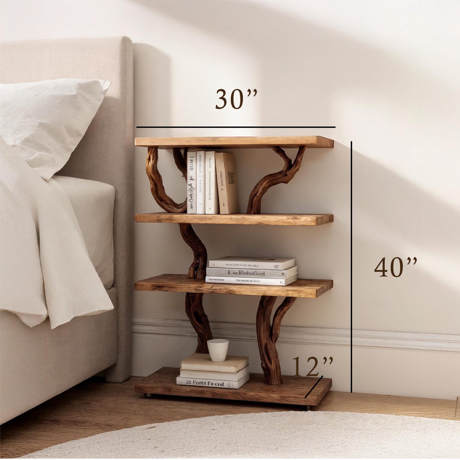 Natural Wall Mount Driftwood Bookcase Solid Wood Bookshelf Rustic Night ...
