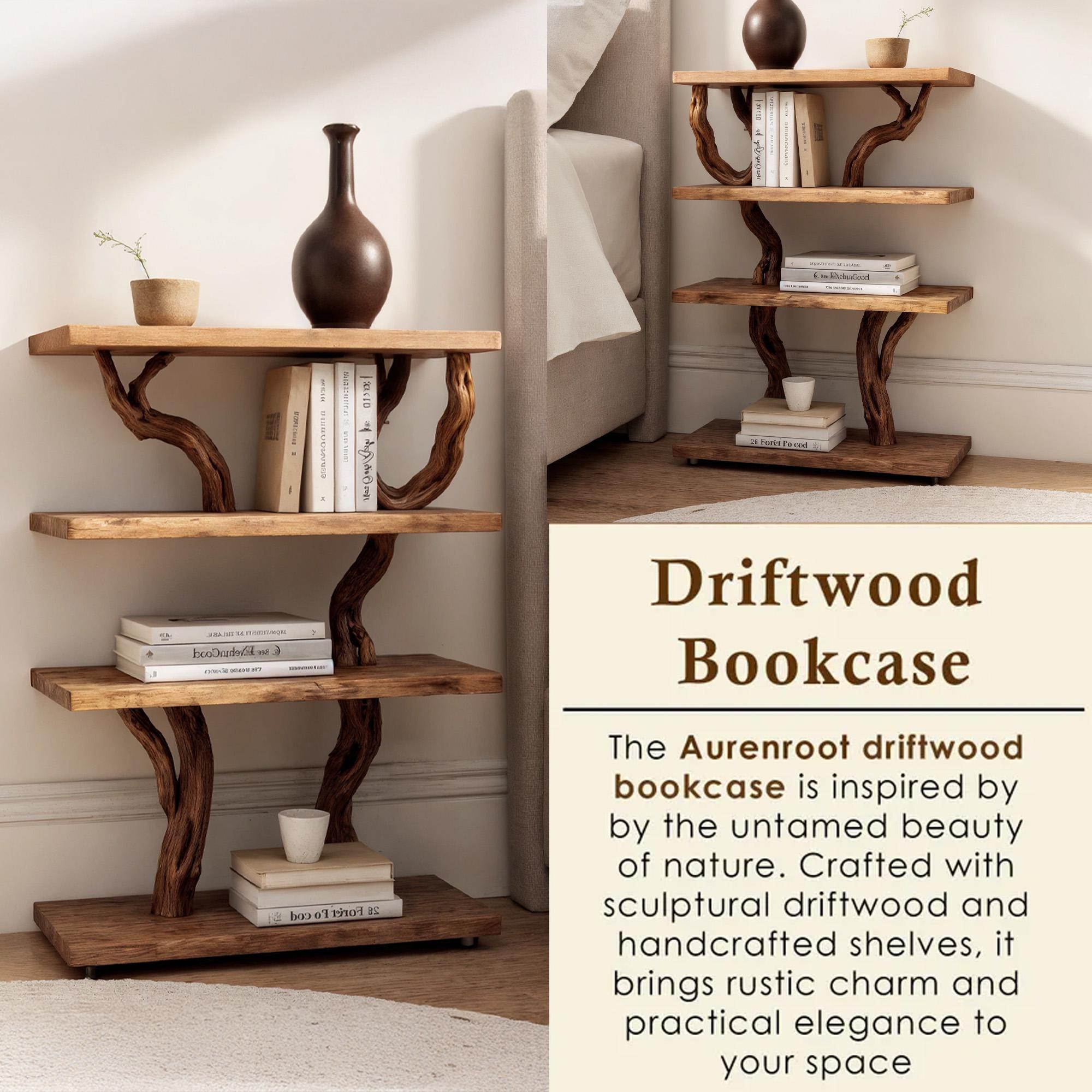 Natural Wall Mount Driftwood Bookcase Solid Wood Bookshelf Rustic Night ...