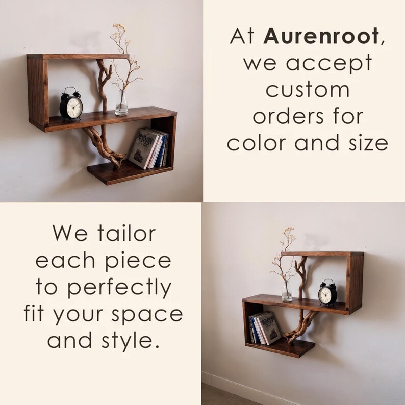 Solid Wood Bookcase Tree Bookshelf Wall Mount Driftwood Branch Shelf ...