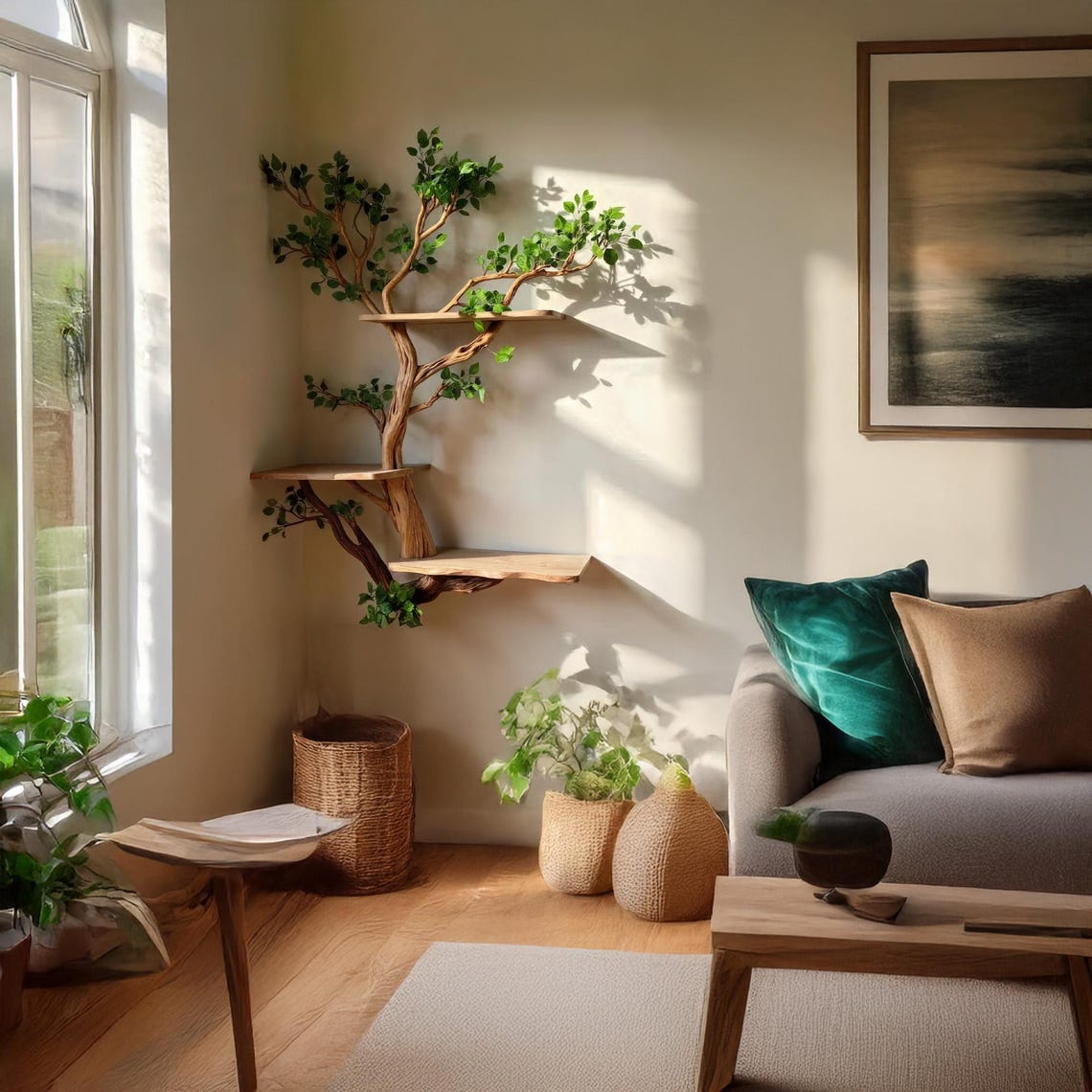 Corner Tree Bookshelf Driftwood Tree Branch Floating Shelf Wall Mount ...