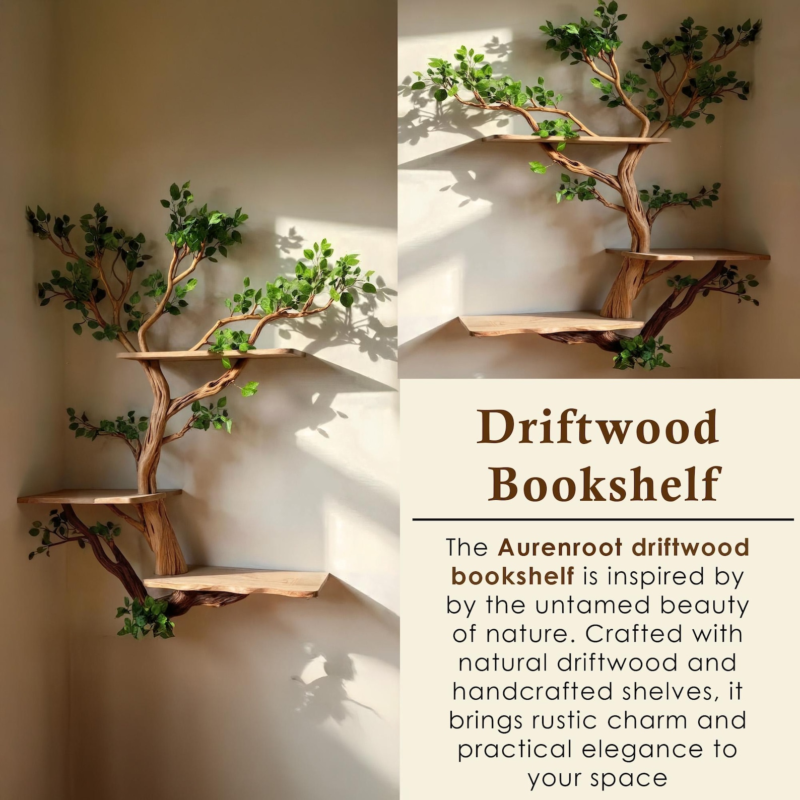 Corner Tree Bookshelf Driftwood Tree Branch Floating Shelf Wall Mount ...